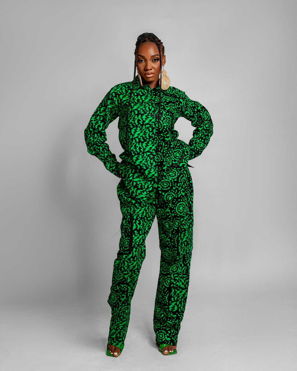 Jayla Long Sleeve Shirt | Green African Print – M.A.DKollection