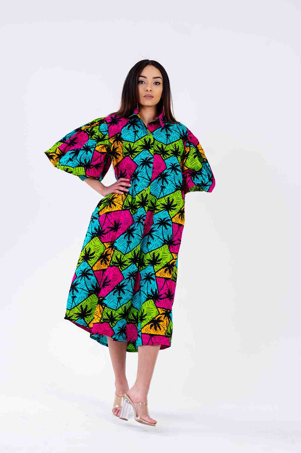 Jinny Ankara Shirt Dress | Pink and Green Multicolored African Print ...