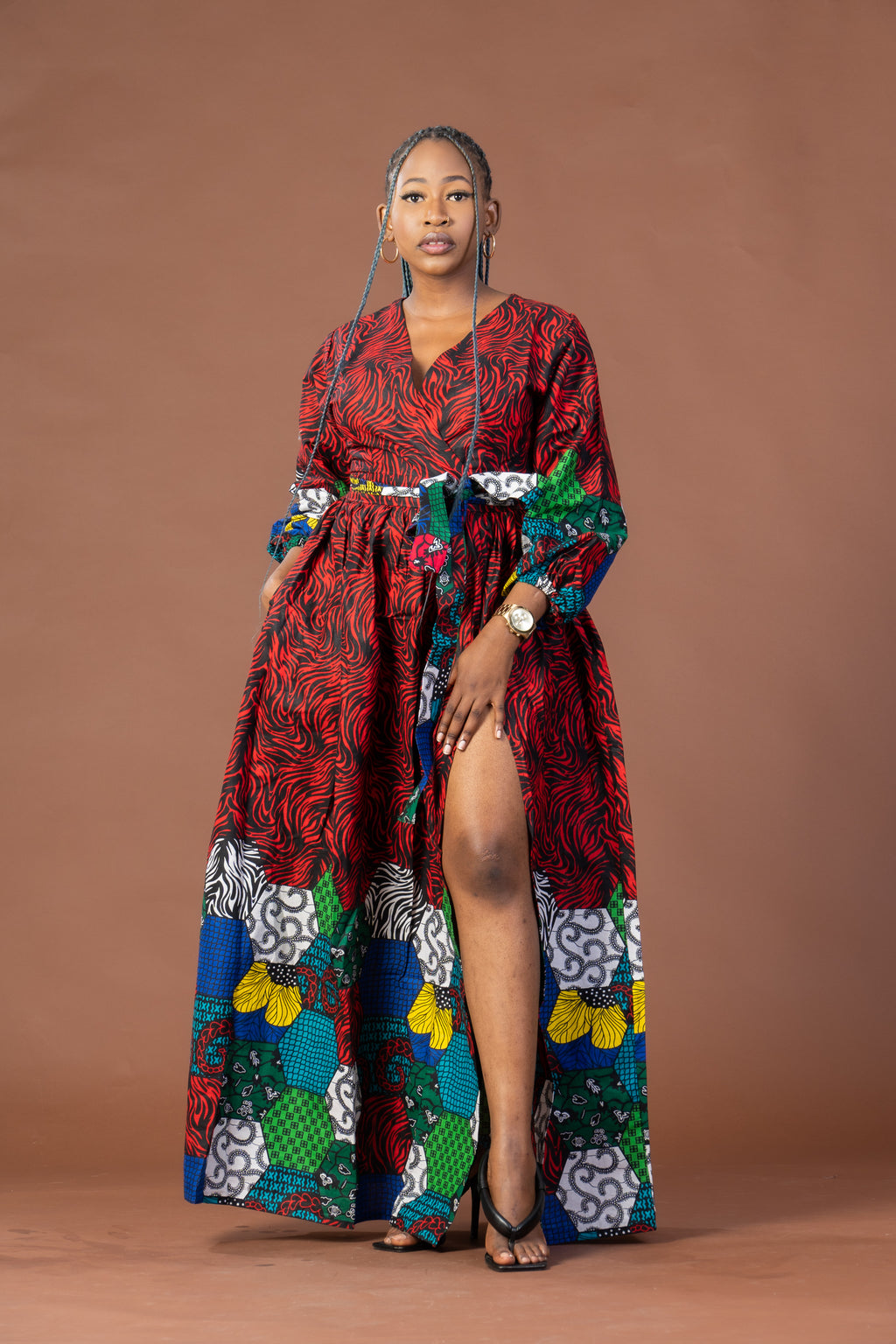 Anwuli Ankara Maxi Dress | Red Multicolored African Print – M.A.DKollection